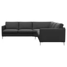 Ecksofa FLEXLUX "Fiore, gleichschenklig, bequem durch hochwertigem Sitzaufbau" Sofas Gr. B/H/T: 249cm x 85cm x 92cm, Echtleder, Schenkel links, schwarz (deep black) schmale Armlehnen, super Sitzkomfort durch Kaltschaum, Füße Alu