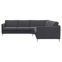 Ecksofa FLEXLUX "Fiore, gleichschenklig, bequem durch hochwertigem Sitzaufbau" Sofas Gr. B/H/T: 249cm x 85cm x 92cm, Chenille, Schenkel links, grau (dervit grey) schmale Armlehnen, super Sitzkomfort durch Kaltschaum, Füße Alu