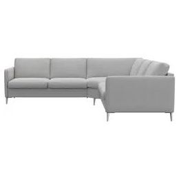 Ecksofa FLEXLUX "Fiore, gleichschenklig, bequem durch hochwertigem Sitzaufbau" Sofas Gr. B/H/T: 249cm x 85cm x 92cm, Struktur, Schenkel links, grau (stone grey) schmale Armlehnen, super Sitzkomfort durch Kaltschaum, Füße Alu