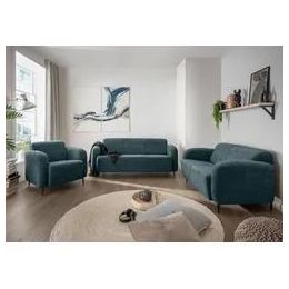 Polstergarnitur Inosign "Marone" Sitzmöbel-Sets Gr. H/T: 76cm x 90cm, Velours, Set (3-Sitzer, 2-Sitzer, Sessel), blau (ocean, ocean) auch einzeln erhältlich