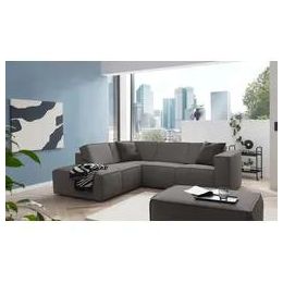 Ecksofa Trendmanufaktur "Dice mit Sitztiefenverstellung und Kaltschaumpolsterung" Sofas Gr. B/H/T: 255cm x 77cm x 220cm, Struktur grob, Ottomane links, 255cm x 220cm (BxT) mit Sitztiefenverstellung, grau (smoked pearl) hoher Sitzkomfort, aktuelle Kedernaht, L-Form