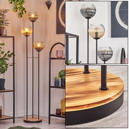 hofstein Koyoto Stehleuchte Glas 15 cm Holz hell, Schwarz, 3-flammig