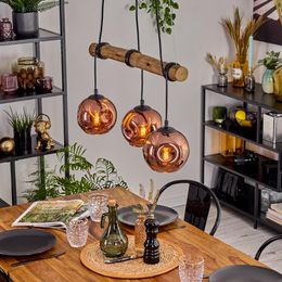 hofstein Ripoll Pendelleuchte Glas 15 cm Naturfarben, Schwarz, 3-flammig