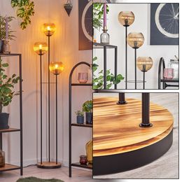 hofstein Kyoto Stehleuchte Glas 15 cm Holz hell, Schwarz, 3-flammig
