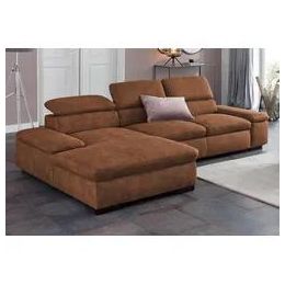 Ecksofa Home Affaire "Alberto L-Form" Sofas Gr. B/H/T: 286cm x 73cm x 174cm, Luxus-Microfaser Vintageoptik, Recamiere links, mit Bettfunktion, braun (cognac) mit Kopfteilverstellung, wahlweise Bettfunktion