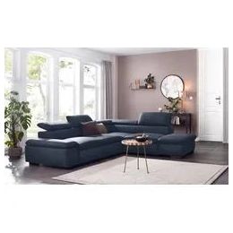 Ecksofa Home Affaire "Alberto L-Form" Sofas Gr. B/H/T: 272cm x 73cm x 226cm, Luxus-Microfaser Vintageoptik, Ottomane rechts, ohne Bettfunktion, blau (dunkelblau) mit Kopfteilverstellung, wahlweise Bettfunktion