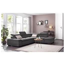 Ecksofa Home Affaire "Alberto L-Form" Sofas Gr. B/H/T: 272cm x 73cm x 226cm, Luxus-Microfaser Lederoptik, Ottomane rechts, ohne Bettfunktion, grau (anthrazit) mit Kopfteilverstellung, wahlweise Bettfunktion