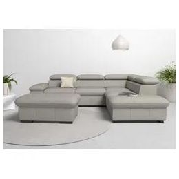 Ecksofa Home Affaire "Alberto L-Form" Sofas Gr. B/H/T: 272cm x 73cm x 226cm, Material, Ottomane rechts, mit Bettfunktion, grau (hellgrau) mit Kopfteilverstellung, wahlweise Bettfunktion