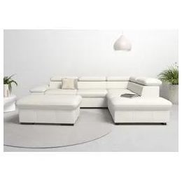 Ecksofa Home Affaire "Alberto L-Form" Sofas Gr. B/H/T: 272cm x 73cm x 226cm, NaturLEDER-Stoff, Ottomane rechts, ohne Bettfunktion, weiß (altweiß) mit Kopfteilverstellung, wahlweise Bettfunktion