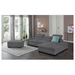 Ecksofa Home Affaire "Alberto L-Form" Sofas Gr. B/H/T: 286cm x 73cm x 174cm, Luxus-Microfaser weich, Recamiere rechts, mit Bettfunktion, grau mit Kopfteilverstellung, wahlweise Bettfunktion