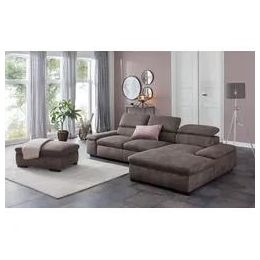 Ecksofa Home Affaire "Alberto L-Form" Sofas Gr. B/H/T: 286cm x 73cm x 174cm, Luxus-Microfaser Vintageoptik, Recamiere rechts, ohne Bettfunktion, grau (anthrazit) mit Kopfteilverstellung, wahlweise Bettfunktion