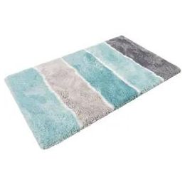 Badematte HOMIE LIVING "Rio Marina" Badematten Gr. rechteckig (80cm x 150cm), Polyester, blau (türkis, grau) flauschiger Badteppich, modern gestreift, waschbar, Badezimmerteppich