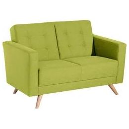 2-Sitzer Max Winzer "Julius zeitlos, elegant im skandinavischen Stil, mit hohem Sitzkomfort" Sofas Gr. B/H/T: 128cm x 81cm x 83cm, Strukturwebstoff 16523, grün (apfel) mit Knopfheftung, Retro, schmale Armlehnen, Breite 128 cm