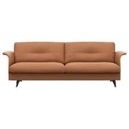 3-Sitzer FLEXLUX "Glow Designsofa, bequem und komfortabel durch hochwertigen Sitzaufbau" Sofas Gr. B/H/T: 224cm x 81cm x 91cm, Echtleder, Armlehnen in Walnuss, braun (modern cogna) Skandinavisches Design, In hochwertiger Verarbeitung