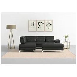 Sit & More Ecksofa SIT & MORE "Cabrio L-Form, mit Sitztiefenverstellung, Arm- und Kopfteilverstellung" Sofas Gr. B/H/T: 274cm x 87cm x 230cm, NaturLEDER, Ottomane links, ohne Bettfunktion-ohne Bettkasten, grau (anthrazit) 3 Nierenkissen, Federkern, optional Bettfunktion und Stauraum