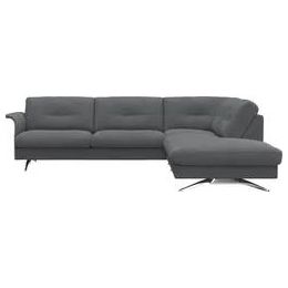 Ecksofa FLEXLUX "Glow, super bequem durch hochwertigem Sitzaufbau mit Federkern, L-Form" Sofas Gr. B/H/T: 268cm x 81cm x 224cm, Lederoptik, Ottomane links, Armlehnen in geölter Eiche, grau (elephant grey) Skandinavisches Design, In hochwertiger Verarbeitung