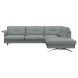 Ecksofa FLEXLUX "Glow, super bequem durch hochwertigem Sitzaufbau mit Federkern, L-Form" Sofas Gr. B/H/T: 268cm x 81cm x 224cm, Bouclé, Ottomane links, Armlehnen in geölter Eiche, blau (sky blau) Skandinavisches Design, In hochwertiger Verarbeitung