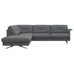 Ecksofa FLEXLUX "Glow, super bequem durch hochwertigem Sitzaufbau mit Federkern, L-Form" Sofas Gr. B/H/T: 268cm x 81cm x 224cm, Lederoptik, Ottomane rechts, Armlehnen in geölter Eiche, grau (elephant grey) Skandinavisches Design, In hochwertiger Verarbeitung