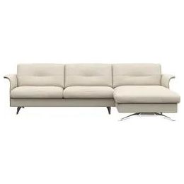 Ecksofa FLEXLUX "Glow bequem und komfortabel durch hochwertigen Sitzaufbau, L-Form" Sofas Gr. B/H/T: 273cm x 81cm x 158cm, Echtleder, Chaiselongue rechts, weiß (warm weiß) Modernes skandinavisches Design