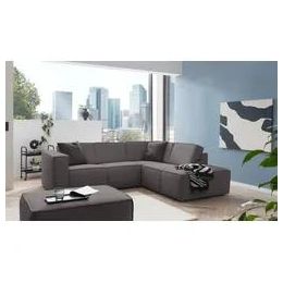 Ecksofa Trendmanufaktur "Dice mit Sitztiefenverstellung und Kaltschaumpolsterung" Sofas Gr. B/H/T: 255cm x 77cm x 220cm, Struktur grob, Ottomane rechts, 255cm x 220cm (BxT) mit Sitztiefenverstellung, grau (smoked pearl) hoher Sitzkomfort, aktuelle Kedernaht, L-Form