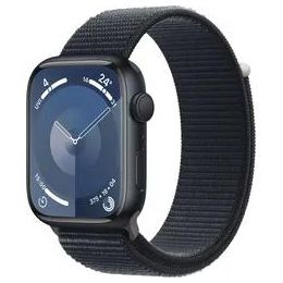 Smartwatch Apple "Watch Series 9 Aluminium" Smartwatches Gr. 45mm, ohne eSIM, One-Size, Sport Loop, schwarz (mitternacht/mitternacht) Sport Loop