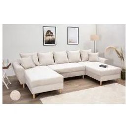 Wohnlandschaft Collection AB "Raisa U-Form" Sofas Gr. B/H/T: 314cm x 45cm x 158cm, Cord, Mit Federkern, beige mit Federkern, Kissen und Steppung im Sitzbereich