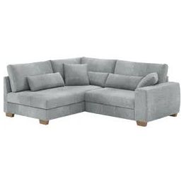 Ecksofa Home Affaire "L-Form" Sofas Gr. B/H/T: 227cm x 68cm x 190cm, Velours, Ottomane links, mit Bettfunktion, silberfarben (silber) Mit Federkern, wahlweise mit Bett und Taschenfederkern