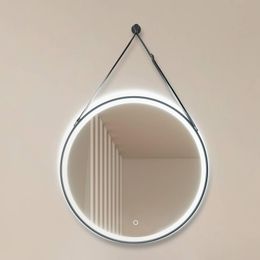 LUCANDE LED-Spiegel Lelin, Ø 60 cm, schwarz, Aluminium, CCT