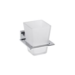Brillantbad BASA Glashalter mit Glas Messing Milchglas Chrom 85x100x120 mm f&uuml;r Bad & WC >> zum Bohren