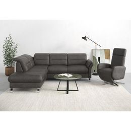 Sit & More Ecksofa SIT & MORE "Grenoble L-Form mit Federkern", grau (anthrazit), B:247cm H:85cm T:222cm, Sofas, Ecksofa, wahlweise mit Bettfunktion, Bettkasten, Arm- und Kopfteilverstellung
