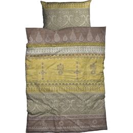 Bettwäsche CASATEX "Indi" Gr. B/L: 155cm x 220cm, , Biber, B/L: 80cm x 80cm, gelb (ocker) romantisch, orientalisch, weich und gemütlich