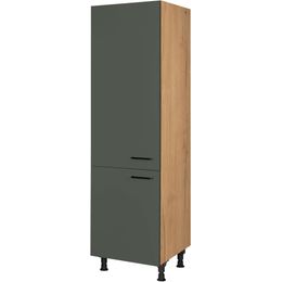 Kühlmodul Nobilia ""Easytouch", für ein Kühl- und Gefrierschrank, Ausrichtung wählbar" Schränke Gr. B/H/T: 60cm x 216,6cm x 58,3cm, Türanschlag links, 2 St., grün (front: lacklaminat mineralgrün ultramatt, korpus: eiche sierra nachbildung) vormontiert, Ausrichtung wählbar, BreiteHöhe: 60216,6 cm