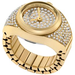 Uhrenring Fossil "WATCH RING" Armbanduhren goldfarben, weiß Damen Quarzuhr, Armbanduhr, Damenuhr, Edelstahlarmband, analog, Glassteine