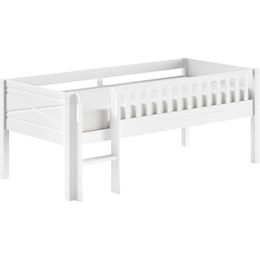 Spielbett Vipack "Scott mit niedriger Einstiegshöhe, inkl. Leiter und Rolllattenrost", weiß (weiß, weiß, weiß), B:104,7cm H:83cm L:208cm, Betten, in Kiefer massiv, weiß 90x200 cm, wahlweise ohne und mit Rollboxen