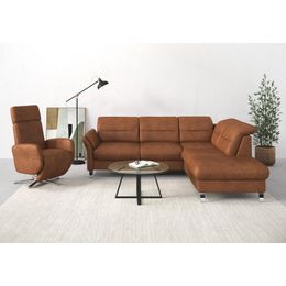 Sit & More Ecksofa SIT & MORE "Grenoble L-Form mit Federkern", braun (cognac), B:247cm H:85cm T:222cm, Sofas, Ecksofa, wahlweise mit Bettfunktion, Bettkasten, Arm- und Kopfteilverstellung