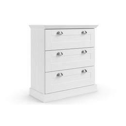 Kommode Home Affaire "Motala", weiß, B:75cm H:80cm T:35cm, Spanplatte, Sideboards, mit 3 Schubladen, Breite 75 cm, Höhe 80 cm