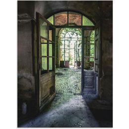 Wandbild Artland "Lost Place - alte Tür Fenster" Bilder Gr. B/H: 60cm x 80cm, Alu-Dibond-Druck Fenster & Türen Hochformat,, bunt als Alubild, Outdoorbild, Leinwandbild, Poster, Wandaufkleber