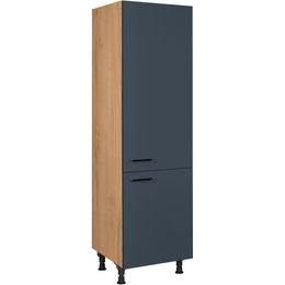 Kühlmodul Nobilia ""Easytouch", für ein Kühl- und Gefrierschrank, Ausrichtung wählbar" Schränke Gr. B/H/T: 60cm x 216,6cm x 58,3cm, Türanschlag rechts, 2 St., blau (front: lacklaminat fjordblau ultramatt, korpus: eiche sierra nachbildung) vormontiert, Ausrichtung wählbar, BreiteHöhe: 60216,6 cm