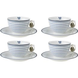 Cappuccinotasse LAURA ASHLEY BLUEPRINT COLLECTABLES "Candy Stripe" Trinkgefäße Gr. Ø 9,5cm x 7,1cm, 260 ml, 8 tlg., blau (blau, weiß) 4 Tassen, Untertassen