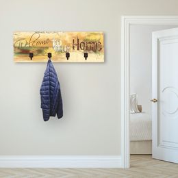 Garderobenleiste Artland "Willkommen in unserem Zuhause" Garderobenhalter Gr. B/H/T: 90cm x 30cm x 2,8cm, braun teilmontiert