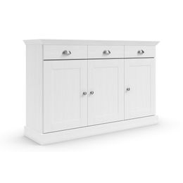 Sideboard Home Affaire "Motala", weiß, B:125cm H:80cm T:35cm, Spanplatte, Sideboards, Kommode, 3 Schubladen und 2 verstellbare Einlegeböden, Breite 125 cm