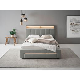 Polsterbett Inosign "CiTY/GiRON,, gepolstertes Stauraumbett, mit LED Beleuchtung", silber (silbergrau), B:170cm H:110cm L:235cm, Betten, Bettkasten mit Hundebett oder als Stauraum, klappbare Kopfteile