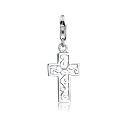 Charm-Einhänger NENALINA "Kreuz Symbol Schutz Anhänger Ornament 925 Silber" Charms Gr. ohne Stein, silberfarben (silber) Damen