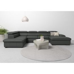 Wohnlandschaft Home Affaire "Alberto U-Form", grau (anthrazit), B:350cm H:73cm T:228cm, Luxus-Microfaser in Lederoptik (100% Polyester);Microfaser in Antiklederoptik (100% Polyester);Luxus-Microfaser Vintageoptik (100% Polyester);Luxus-Microfaser weich (90%Polyester 10%Polyamid), Sofas, mit Kopfteilverstellung, wahlweise mit Bettfunktion
