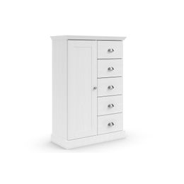 Kommode Home Affaire "Motala", weiß, B:75cm H:110cm T:35cm, Spanplatte, Sideboards, 5 Schubladen und 2 verstellbare Einlegeböden, Breite 75cm, Höhe 110cm