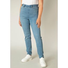 Jeansjeggings Base Level Curvy "TESSA", Damen, Gr. 44, Länge 30, blau (light blau used), Denim/Jeans, Obermaterial: 75% Baumwolle, 23% Polyester, 2% Elasthan, Abriebeffekte, casual, slim fit lang, Jeans, mit angedeuteten Eingrifftaschen und Stretchanteil