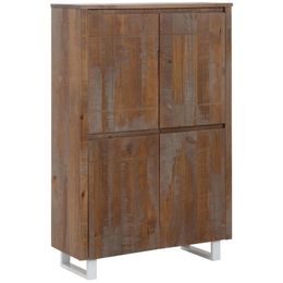 Highboard Home Affaire "Lagos" Sideboards Gr. B/H/T: 90cm x 135cm x 35cm, braun (braun, gebürstet) Stauraumschrank aus massivem Kiefernholz, Breite 90 cm