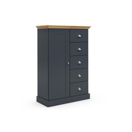 Kommode Home Affaire "Motala", grau (anthrazit, eiche), B:75cm H:110cm T:35cm, Spanplatte, Sideboards, 5 Schubladen und 2 verstellbare Einlegeböden, Breite 75cm, Höhe 110cm