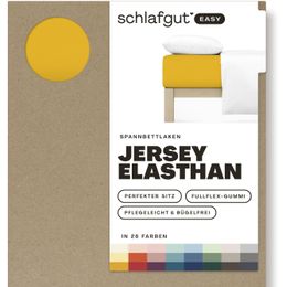 Spannbettlaken Schlafgut "EASY Jersey Elasthan" Laken Gr. B/L: 180-200cm x 200-220cm, Jersey, 180-200x200-220cm 30cm, gelb (gelb deep) MADE IN GREEN by OEKO-TEX