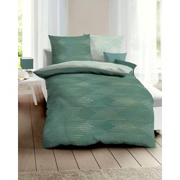 Wendebettwäsche Kaeppel "Ikat" Bettwäsche Gr. B/L: 135cm x 200cm, , Mako-Satin, B/L: 80cm x 80cm, grün (jade) angenehm wärmend